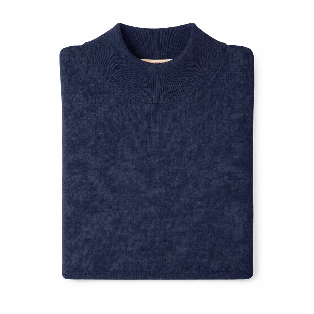 Inserch Navy Cotton-Blend Mock Neck Sweater
