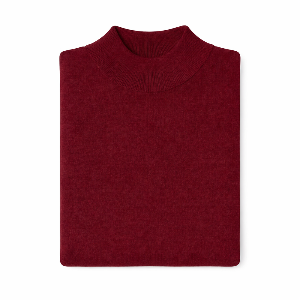 Inserch Burgundy Cotton-Blend Mock Neck Sweater