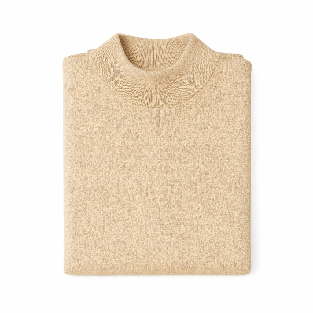 Inserch Coffee Cotton-Blend Mock Neck Sweater