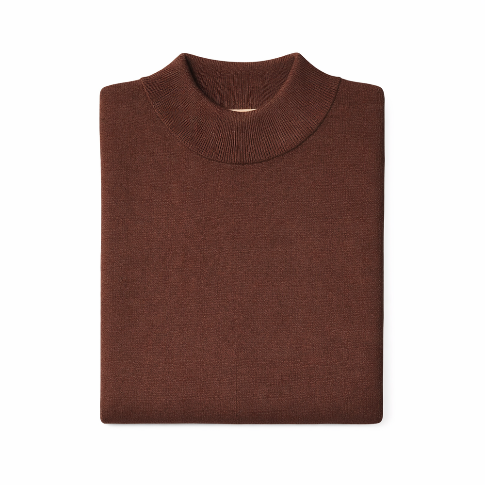 Inserch Brown Cotton-Blend Mock Neck Sweater