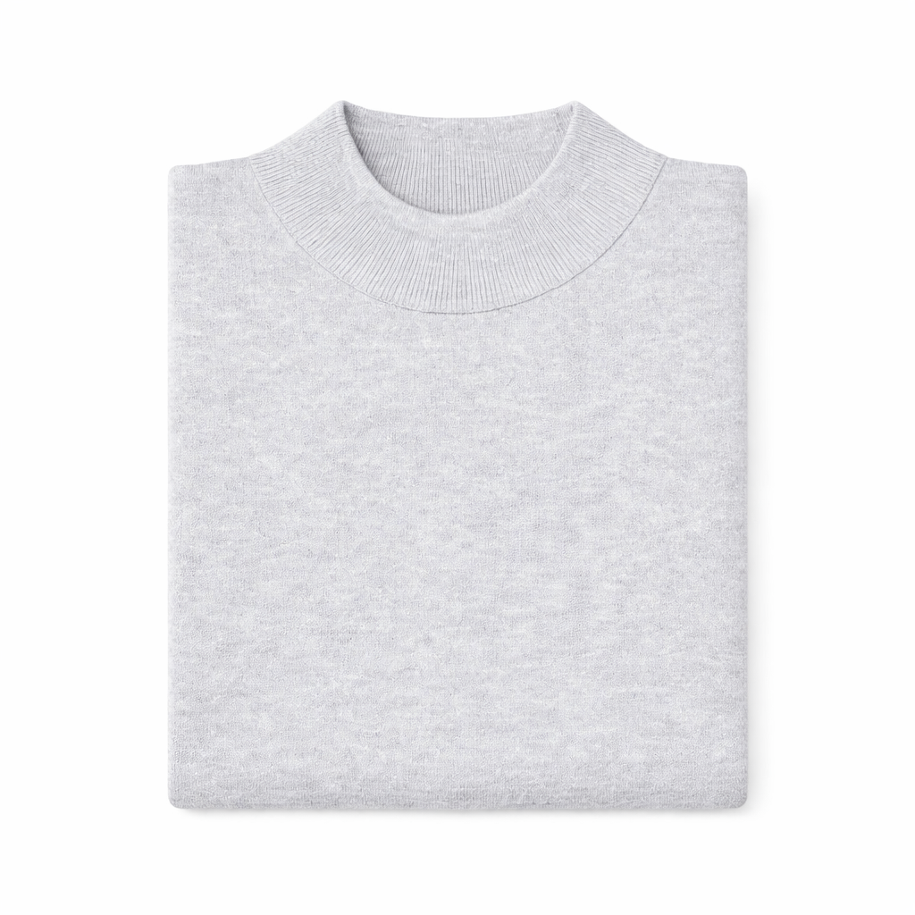 Inserch Gray Cotton-Blend Mock Neck Sweater