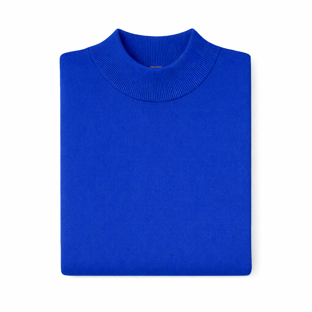Inserch River Blue Cotton-Blend Mock Neck Sweater