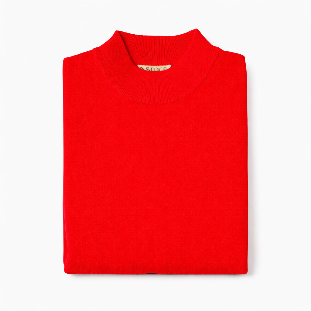 Inserch Red Cotton-Blend Mock Neck Sweater