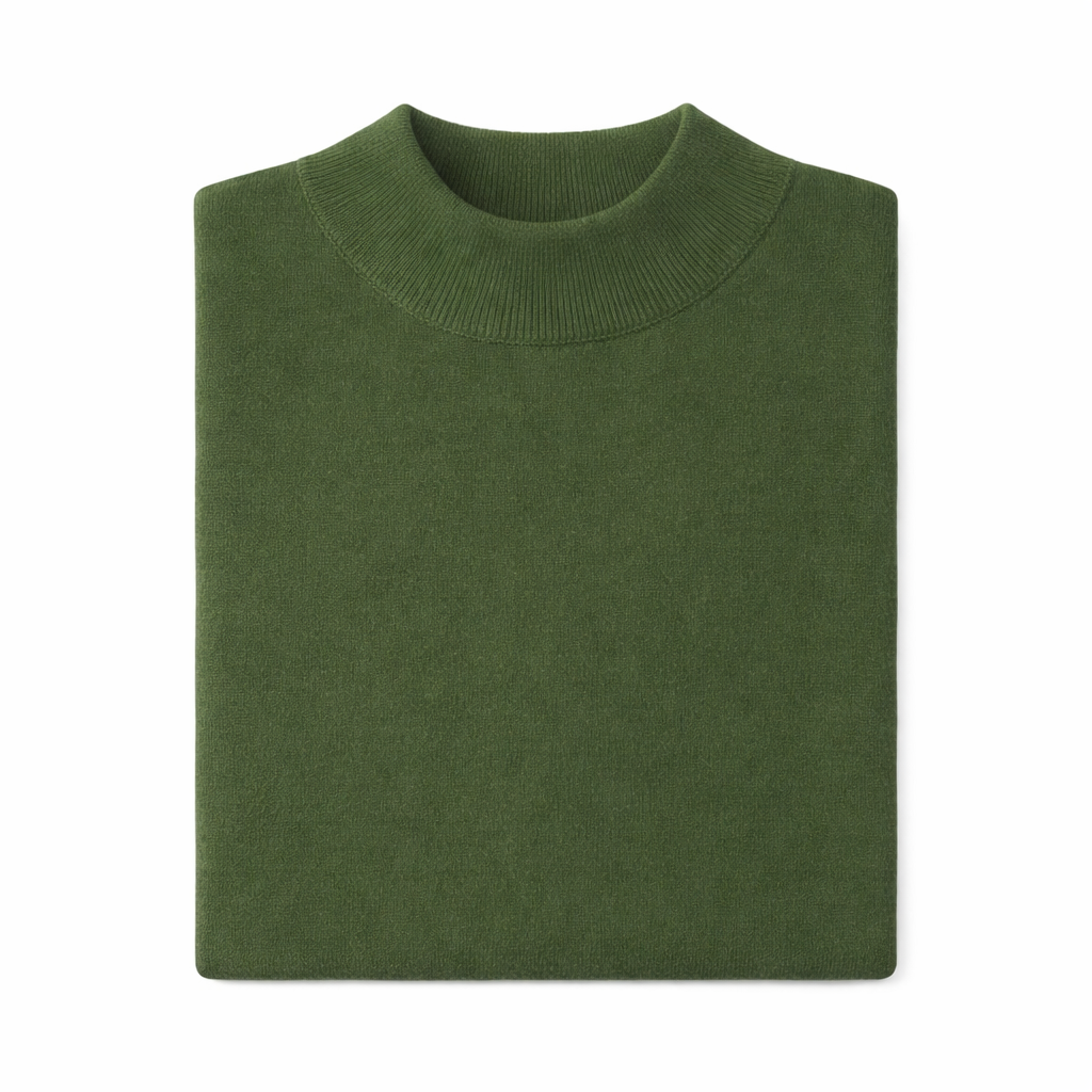 Inserch Forest Green Cotton-Blend Mock Neck Sweater