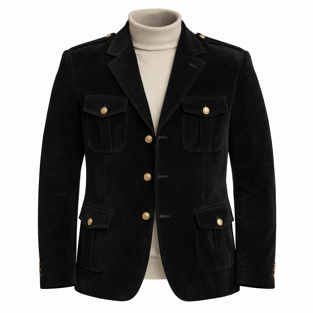 Inserch Men’s Velveteen Suede Military Blazer BL-569 Black